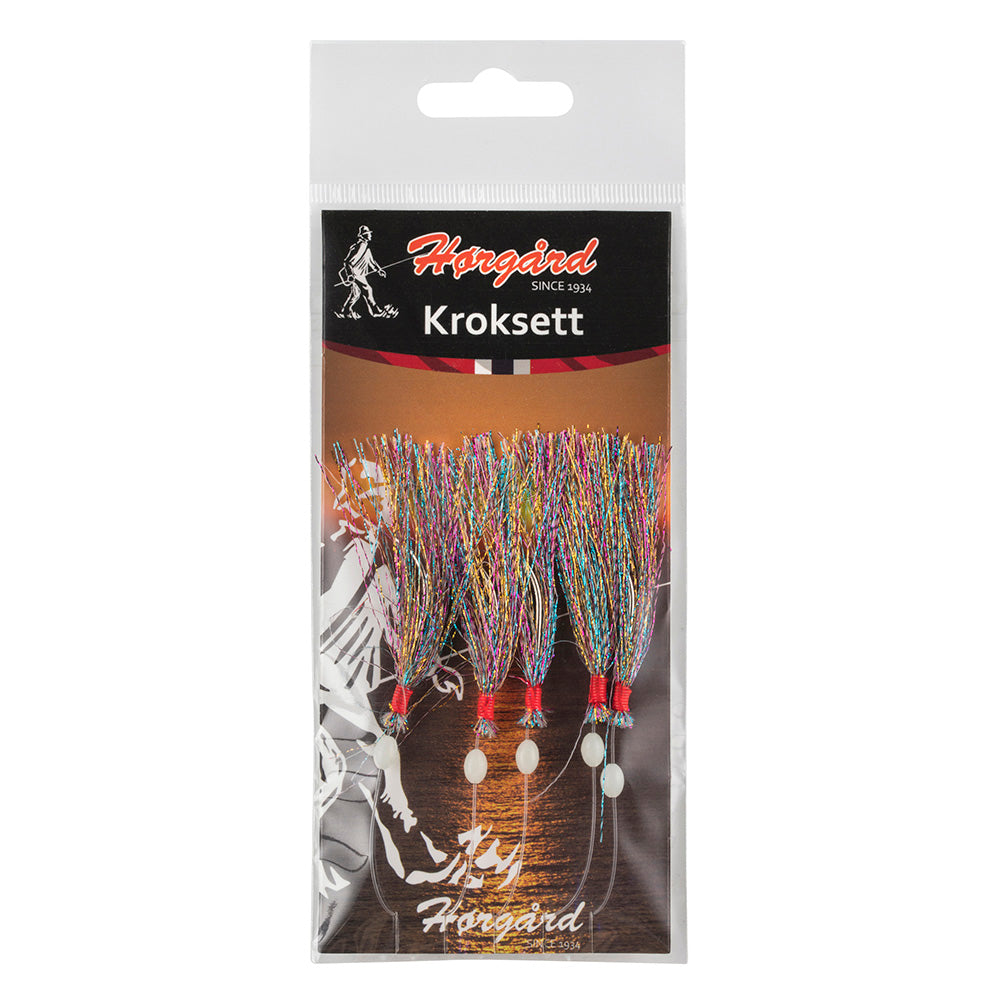 Ferdig rigget kroksett med sene og fem glitter opphengere- fishkingnorway